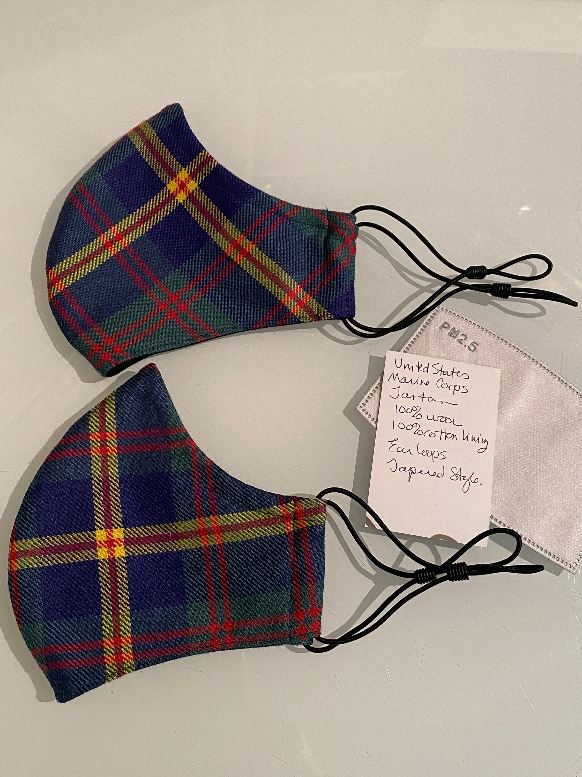 United States Marine Corps Tartan Face Mask Set 2 Adult TAPERED Masks ...