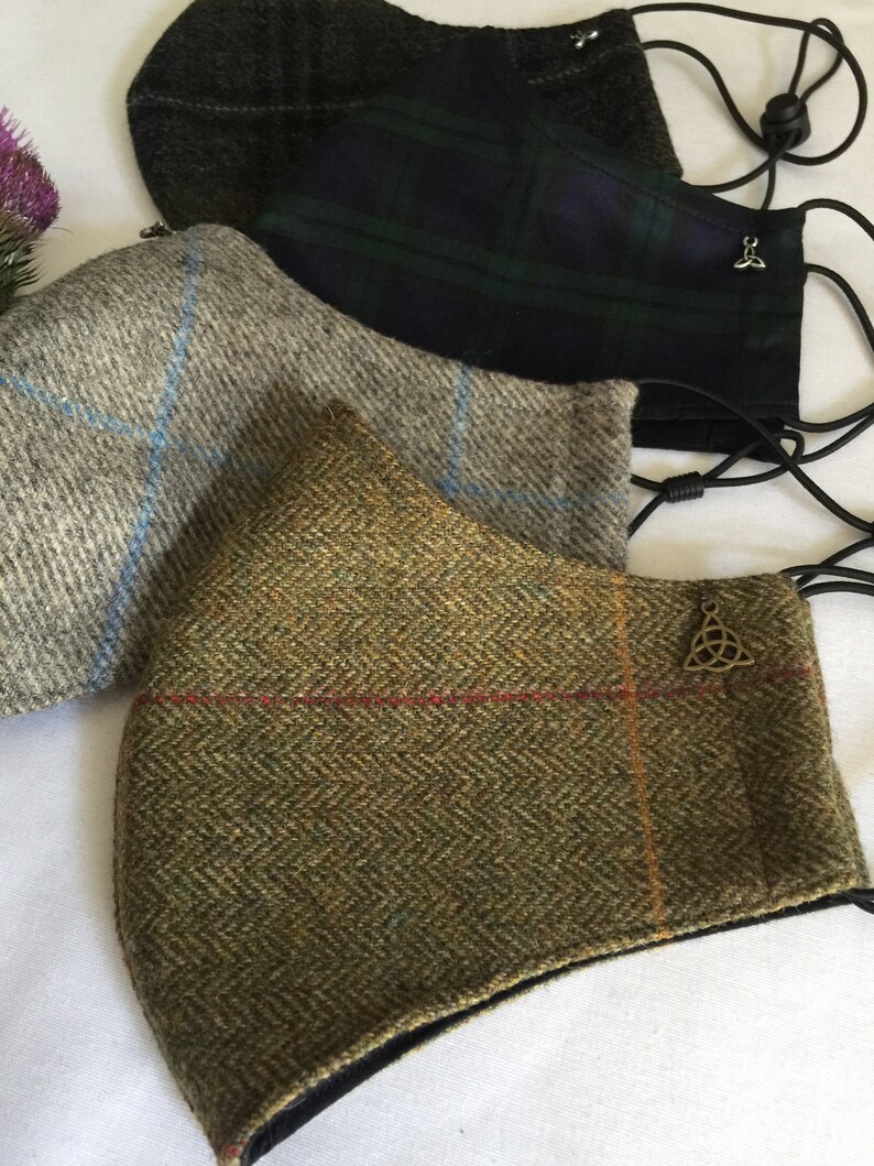 100% Wool Tweed Face Covering Mask Wide or Tapered Style & - Etsy