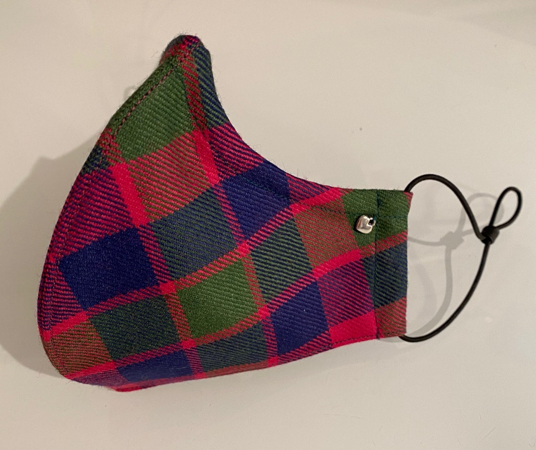 Glasgow Tartan 10 oz Wool Face Mask 1 Adulto estilo TAPERED con bucles ...