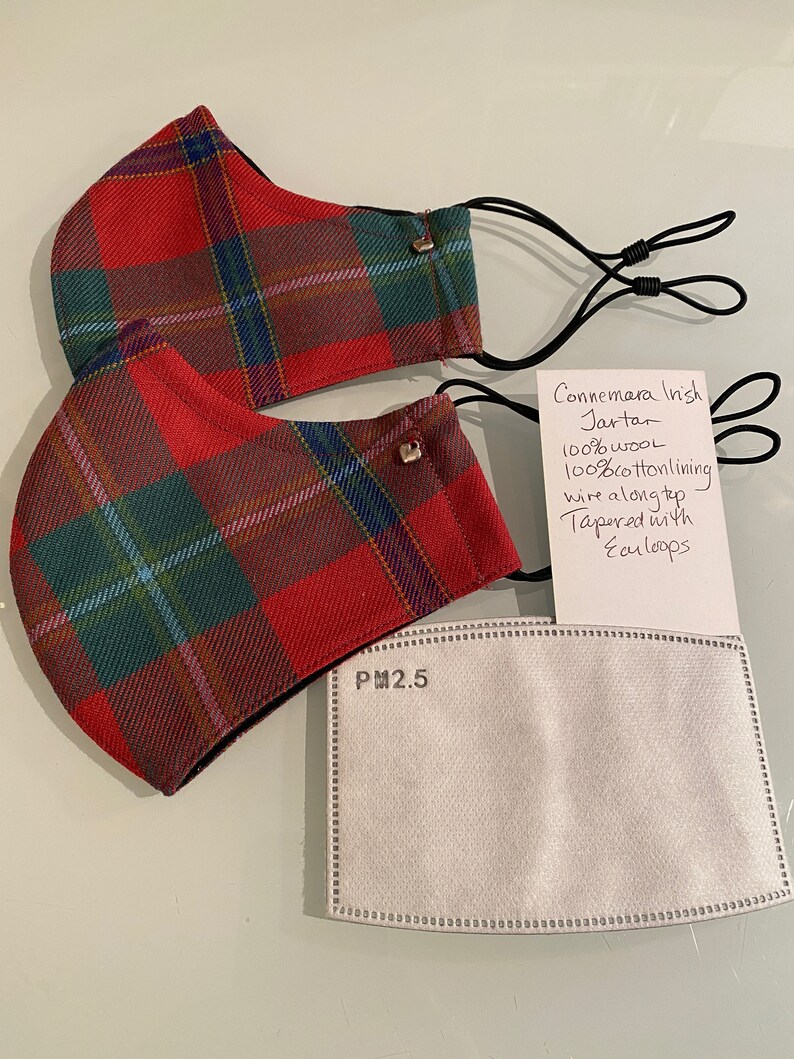 Connemara ( Irish) Tartan Face Mask Set - 2 Adult TAPERED Masks With ...