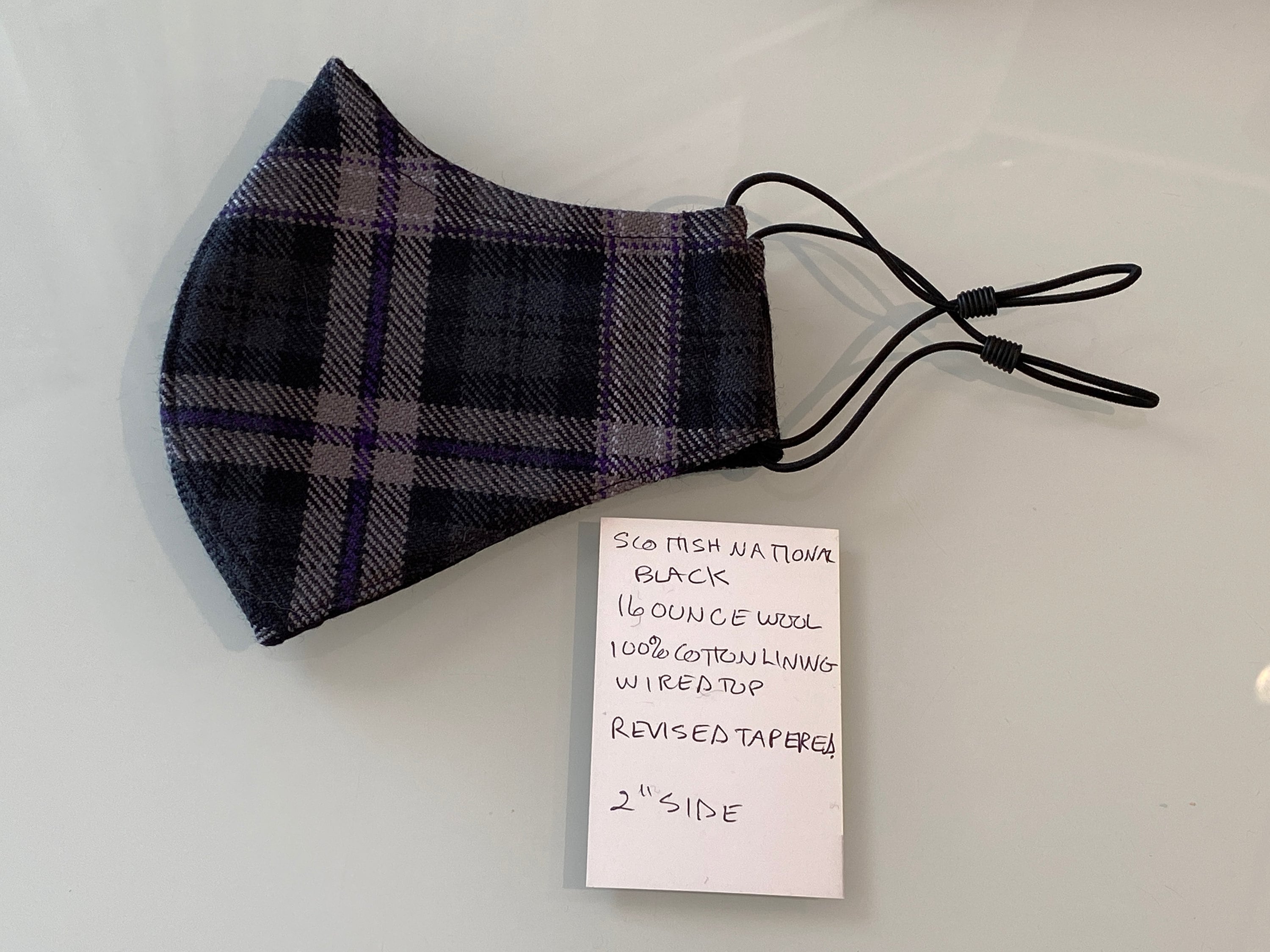 Scottish National Black Tartan 100% Wool Face Mask - Tapered or Wide ...