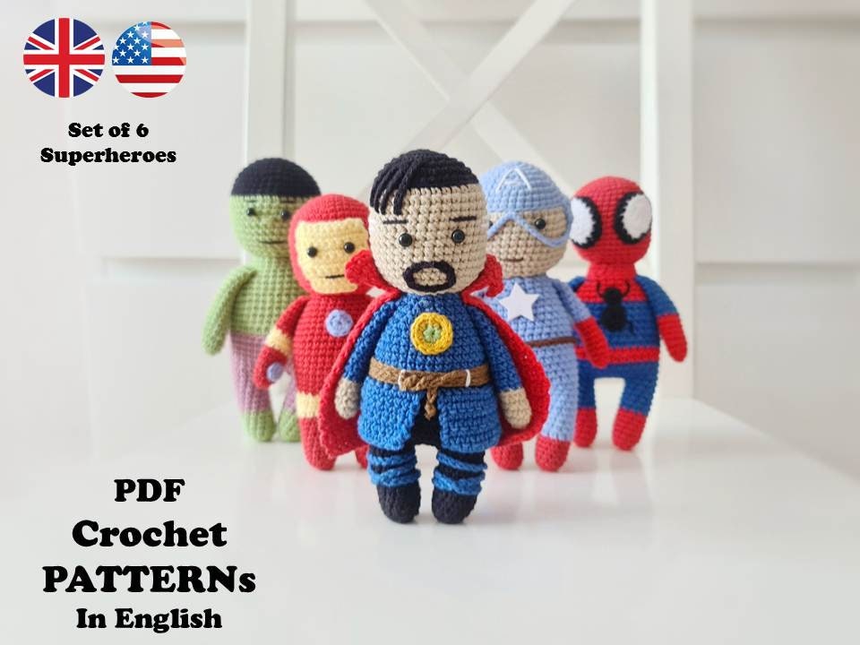 CROCHET PATTERN Set of 5 Superheroes amigurumi Crochet - Etsy