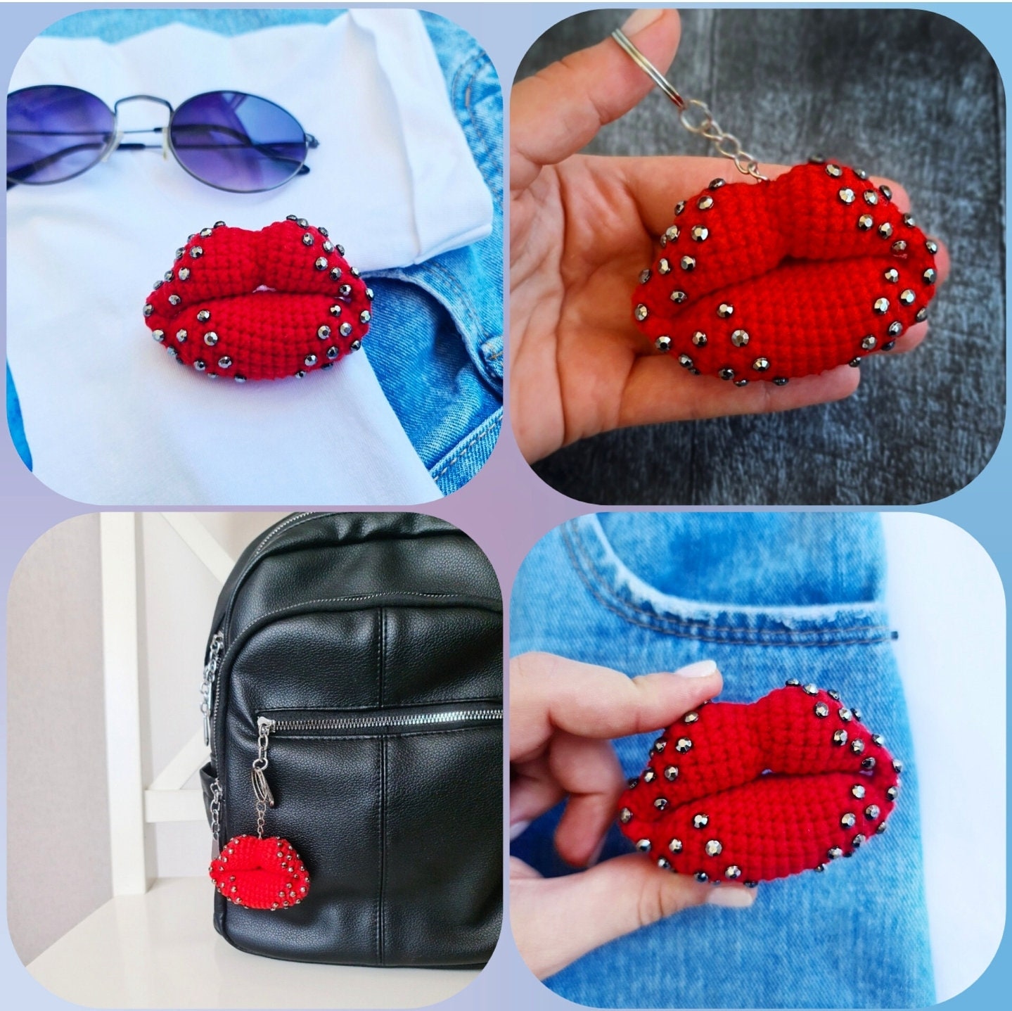 CROCHET PATTERN Keychain and Lips Pin, Badge (tutorial PDF File) - Etsy