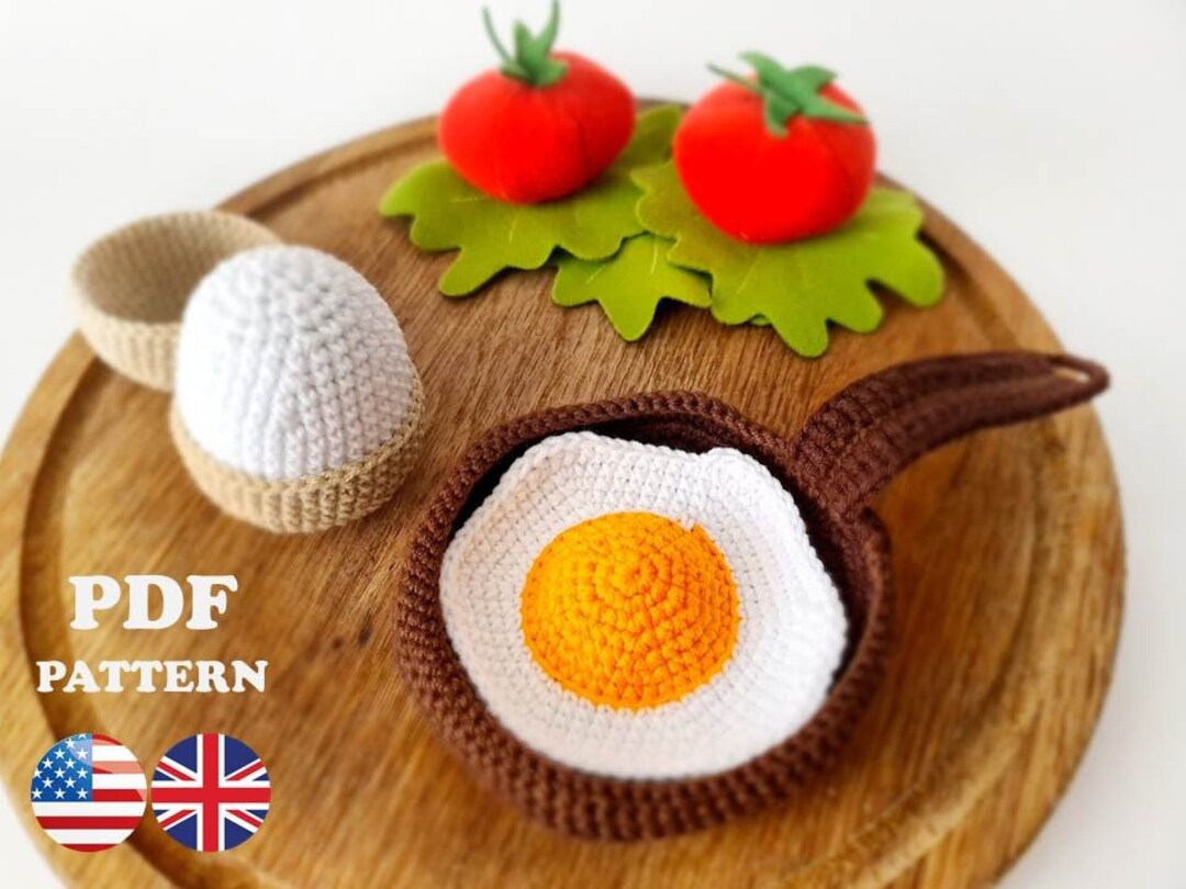 CROCHET PATTERN Fried Egg in Frying Pan and Egg in Shell (amigurumi ...