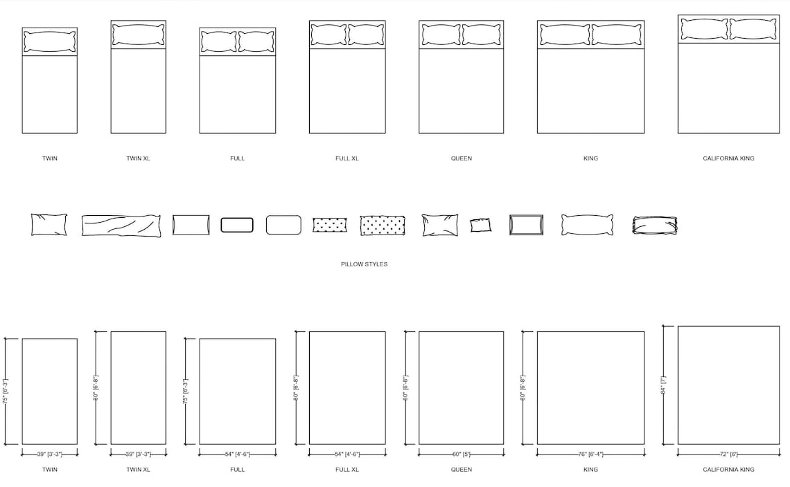 Autocad 2D Blocks | Standard US Beds | Plan View - Etsy
