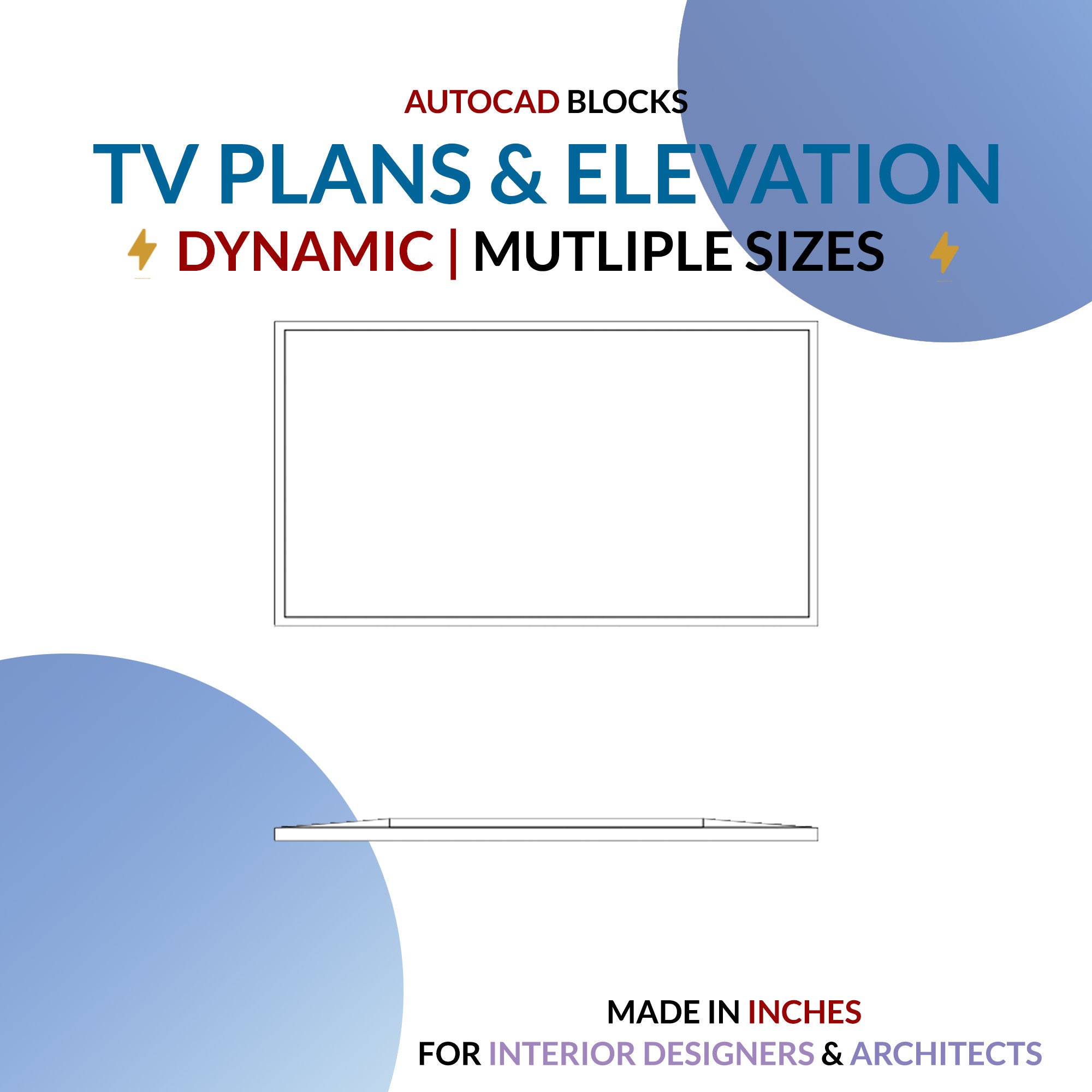 Autocad Dynamic Block | Standard Tv Blocks - Plan & Elevation | for ...