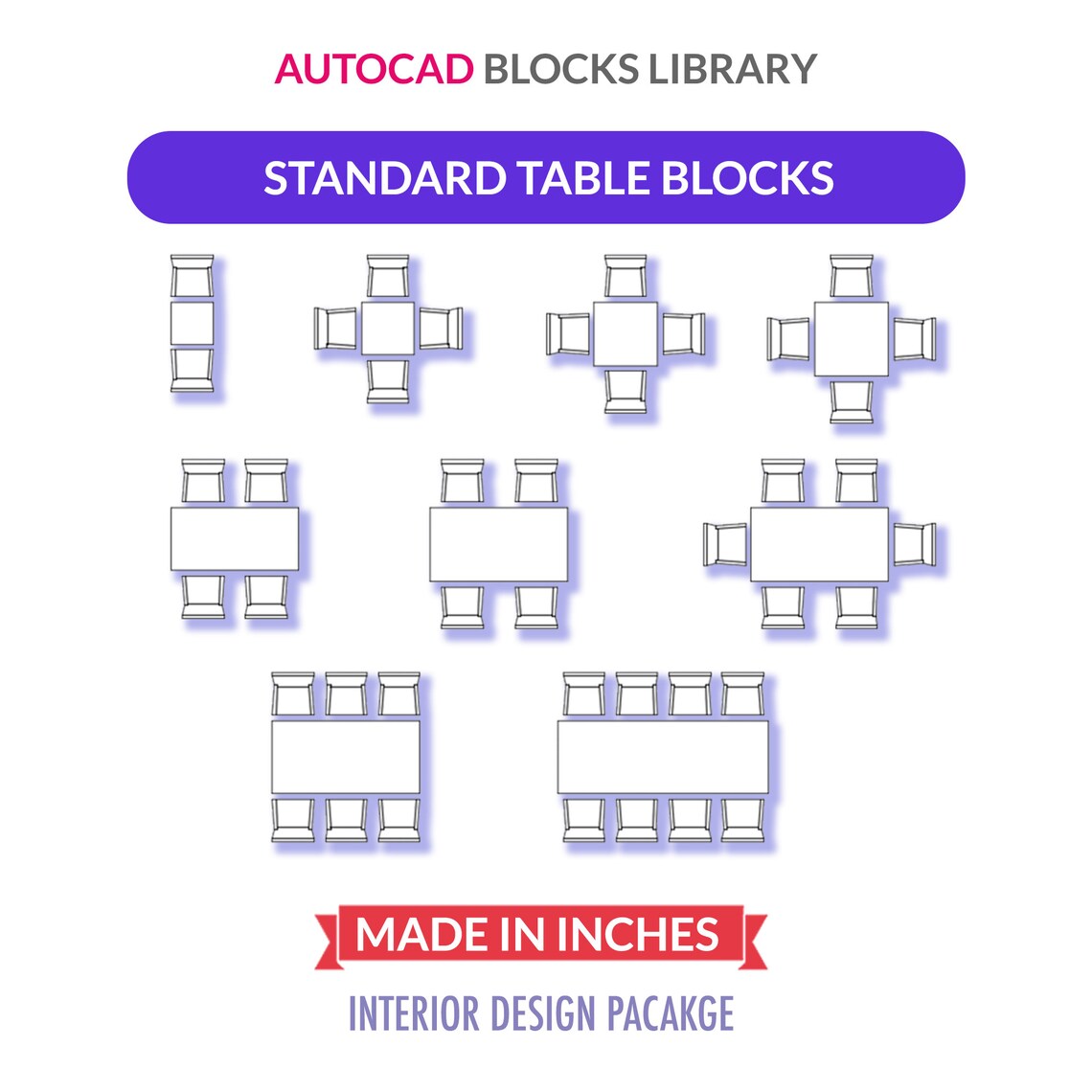 Autocad 2D Blocks Collection | Standard Seating Blocks | Interior ...