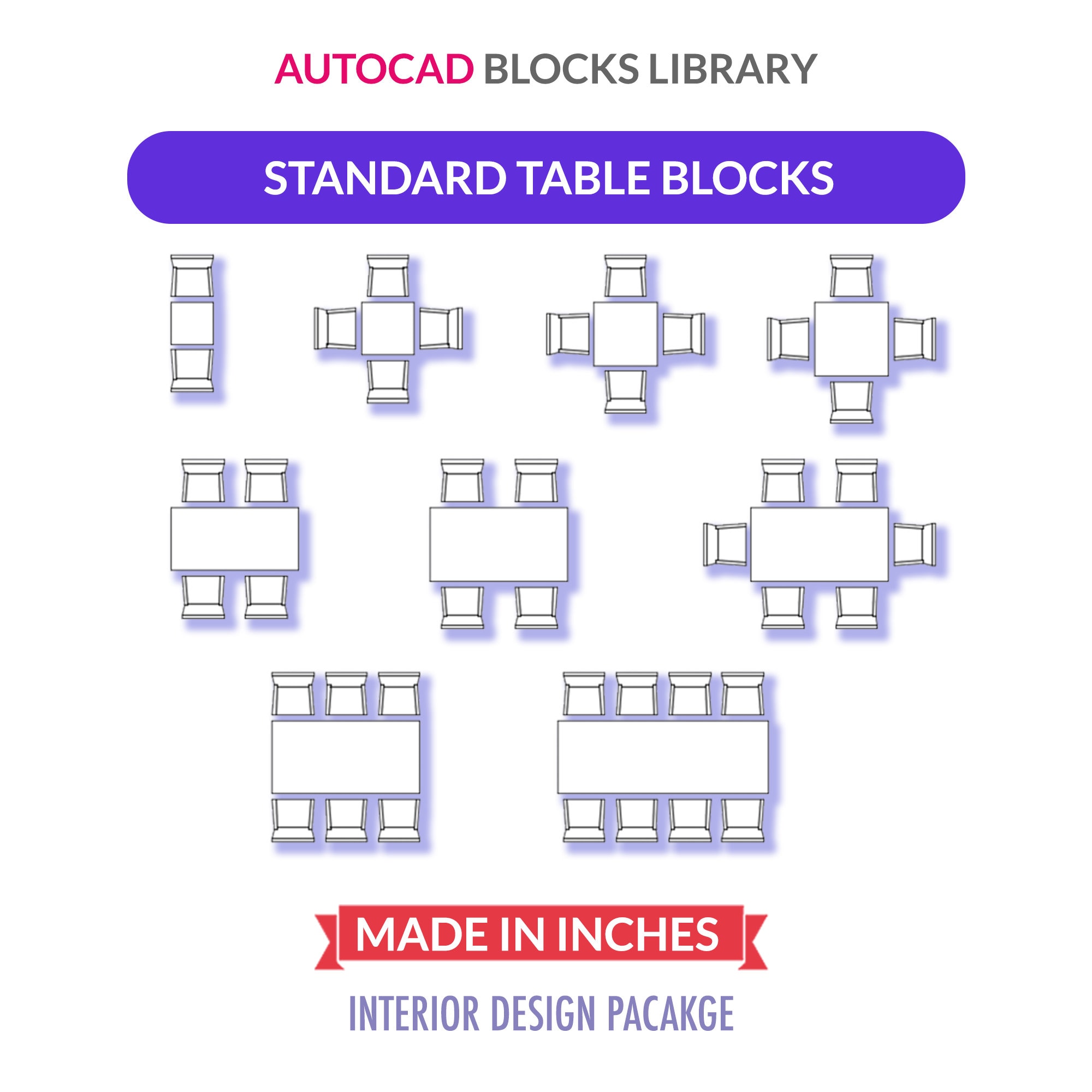 Autocad 2D Blocks Collection | Standard Seating Blocks | Interior ...