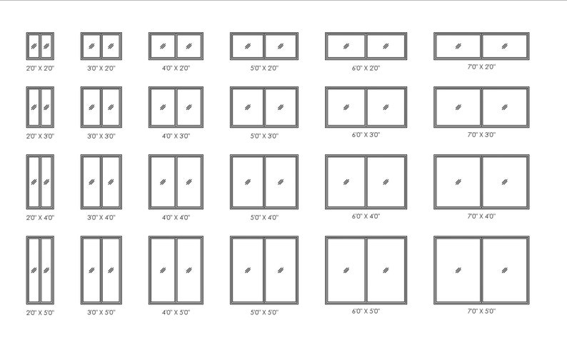 Autocad 2D Blocks | Standard Sliding Windows | Elevations - Etsy Canada