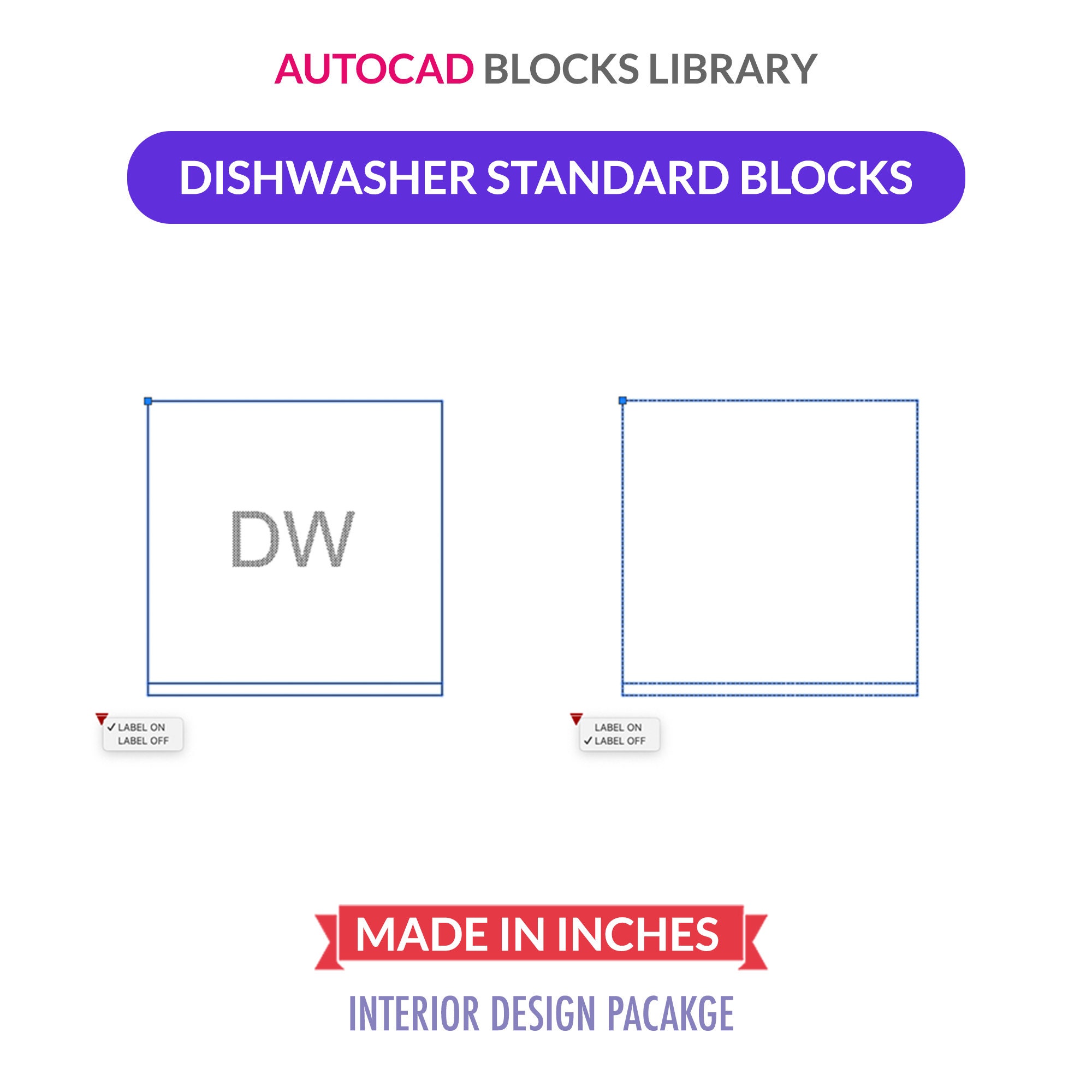 Autocad 2D Blocks Collection | Autocad Standard Dishwasher Block - Etsy