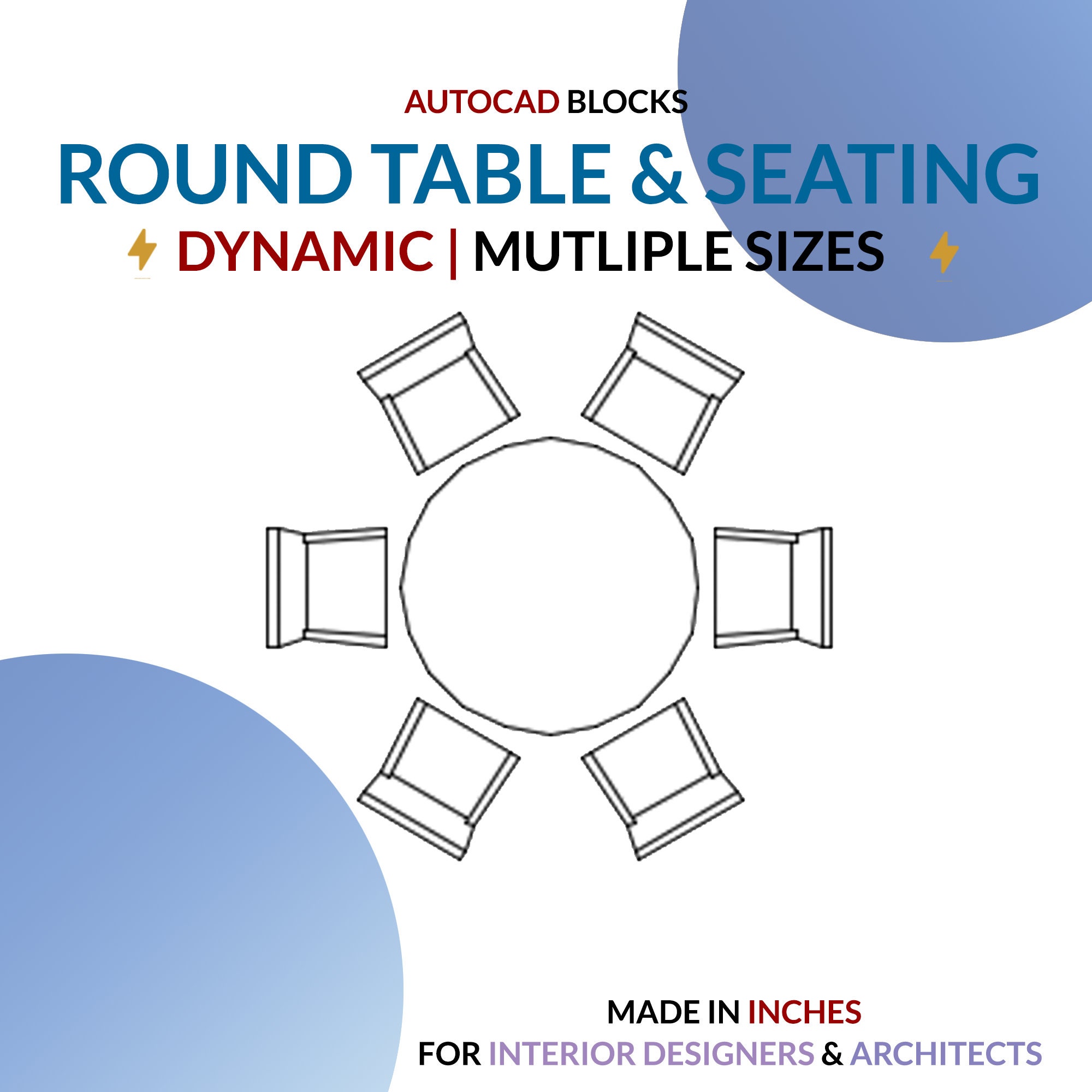 Autocad Dynamic Block Round Tables With Seating Options for Interior ...