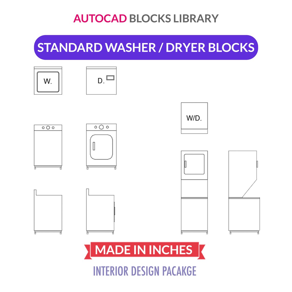Autocad 2D Blocks | Standard Washer Dryer Blocks - Etsy