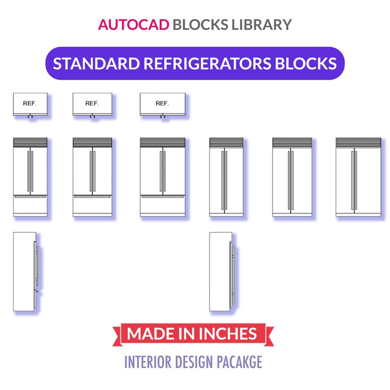 Autocad 2D Blocks Collection | Standard Refrigerator Blocks - Etsy