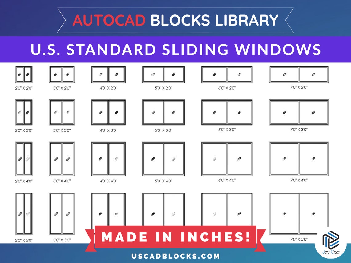 Autocad 2D Blocks | Standard Sliding Windows | Elevations - Etsy