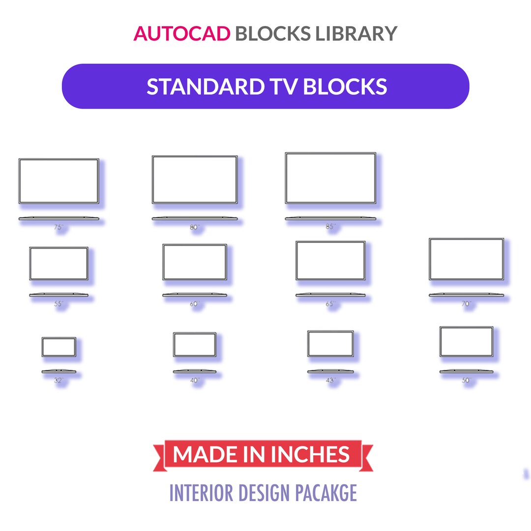 Autocad 2D Blocks | Standard TV Blocks | Plans & Elevations - Etsy