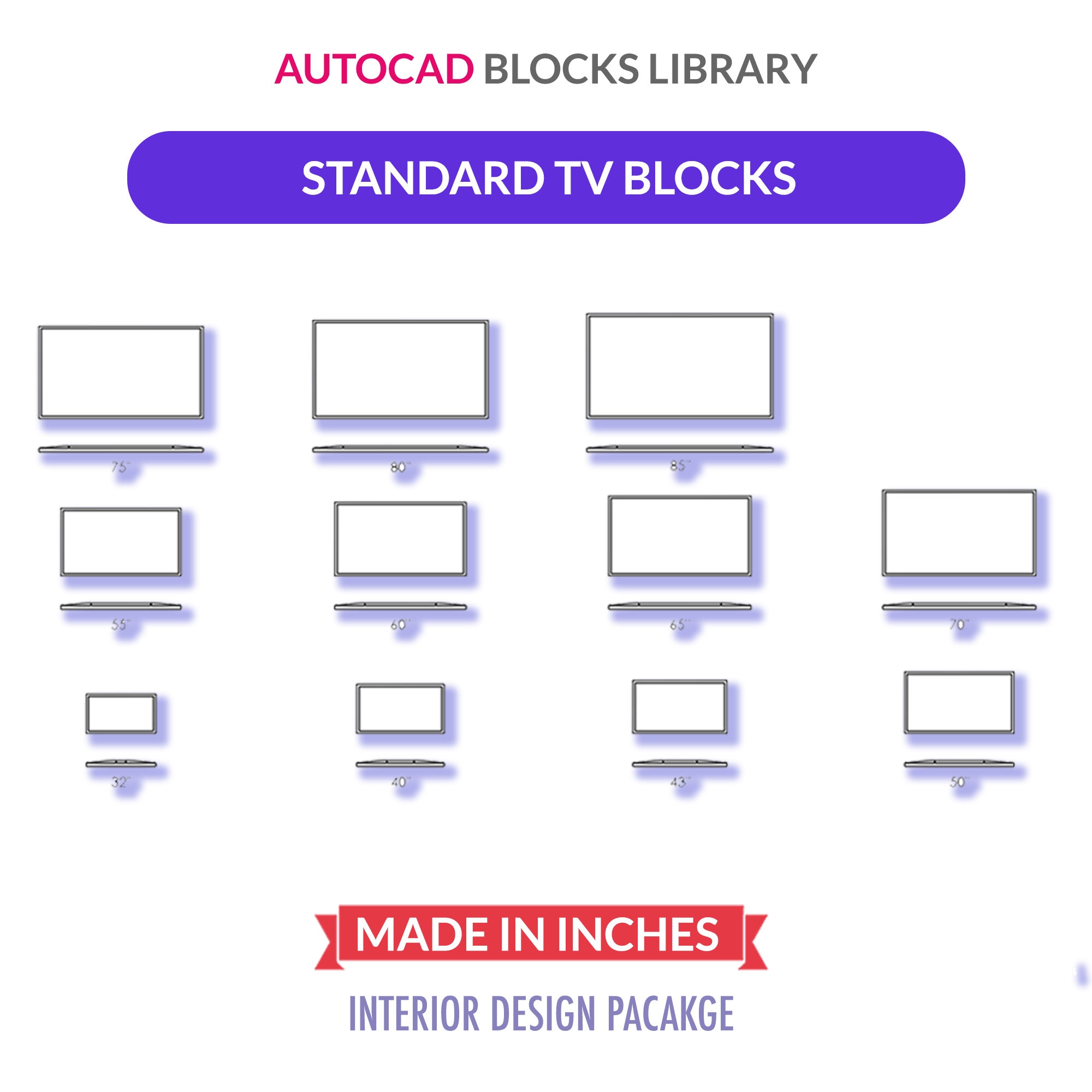 Autocad 2D Blocks | Standard TV Blocks | Plans & Elevations - Etsy