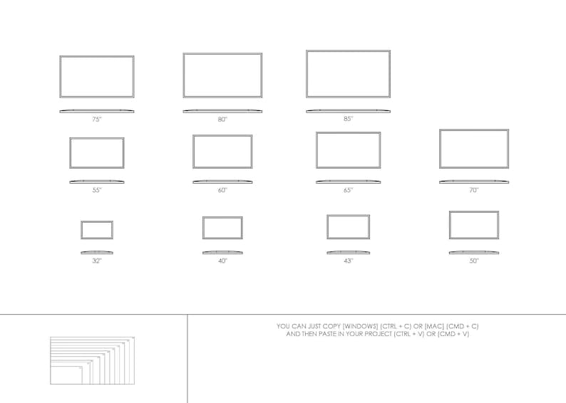 Autocad 2D Blocks | Standard TV Blocks | Plans & Elevations - Etsy