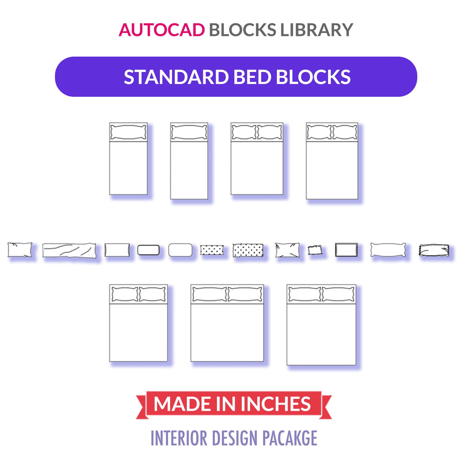 Autocad 2D Blocks | Standard US Beds | Plan View - Etsy