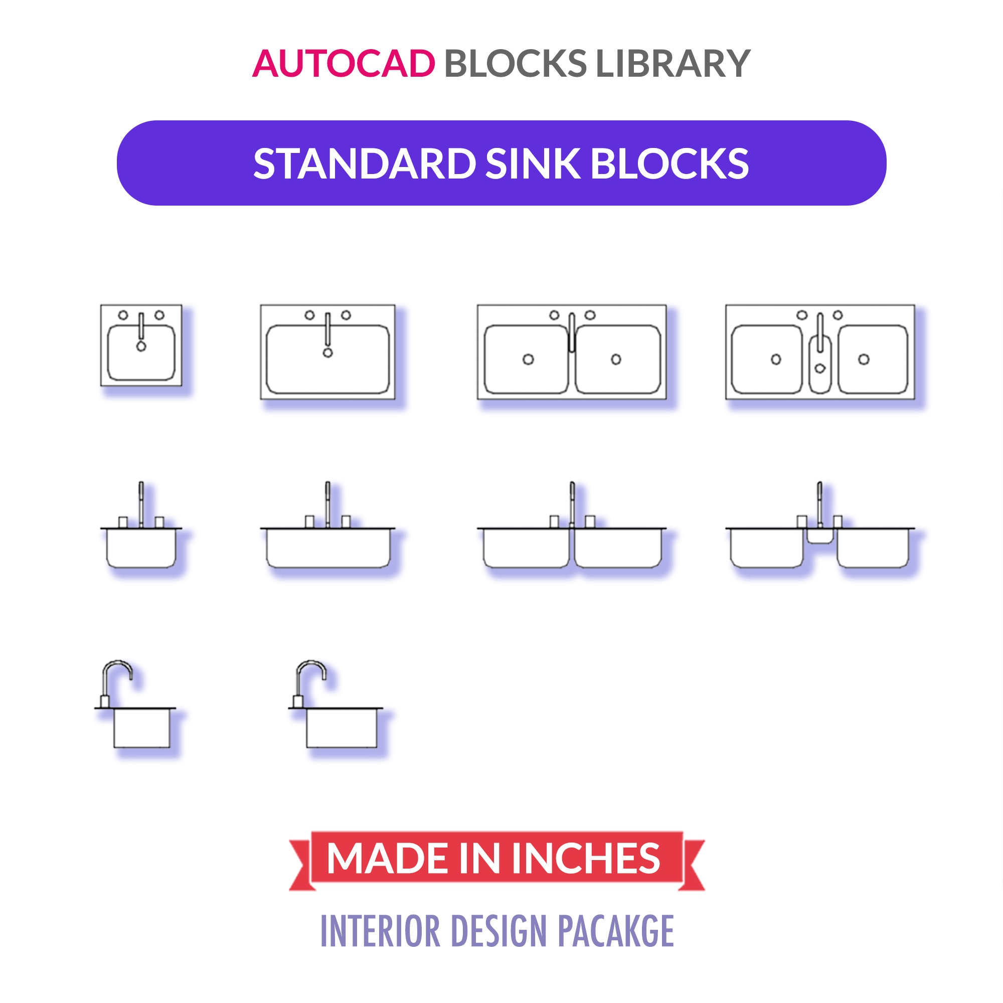 Autocad 2D Blocks Collection | Autocad Standard Sinks Blocks - Etsy