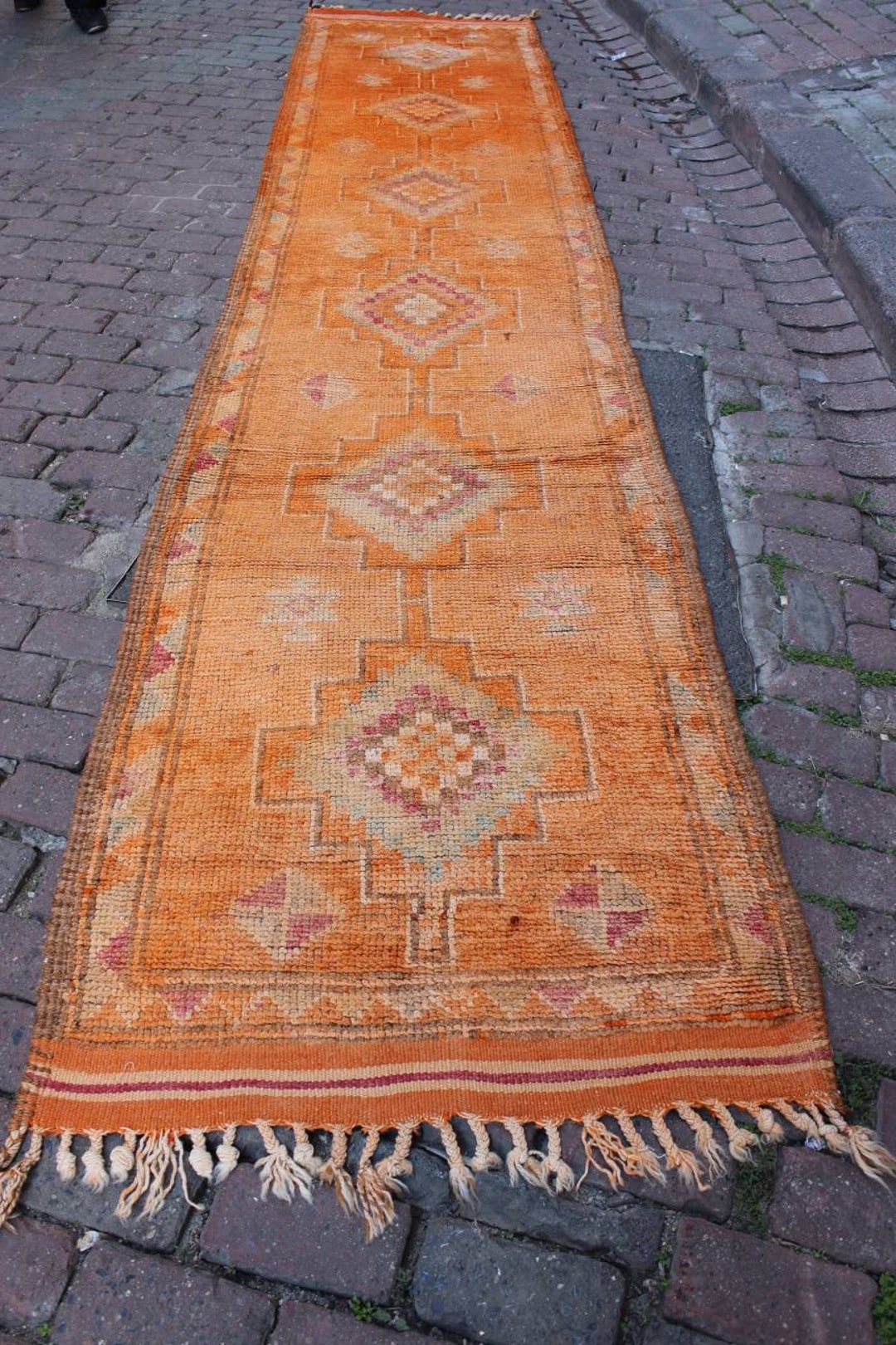 M418an Turkish Anatolian Kurdish Orange Runner Rug,wool Carpet ...