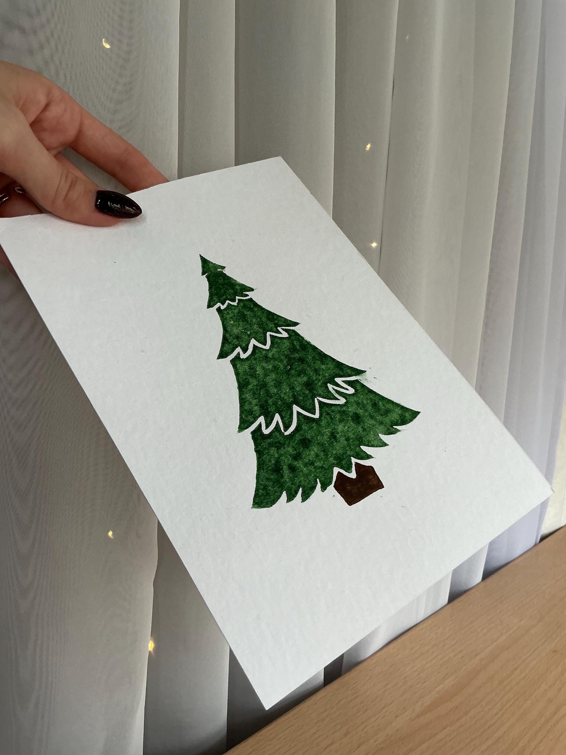 Green Christmas Tree Linocut Print: Handmade Festive Decor (A5) - Etsy