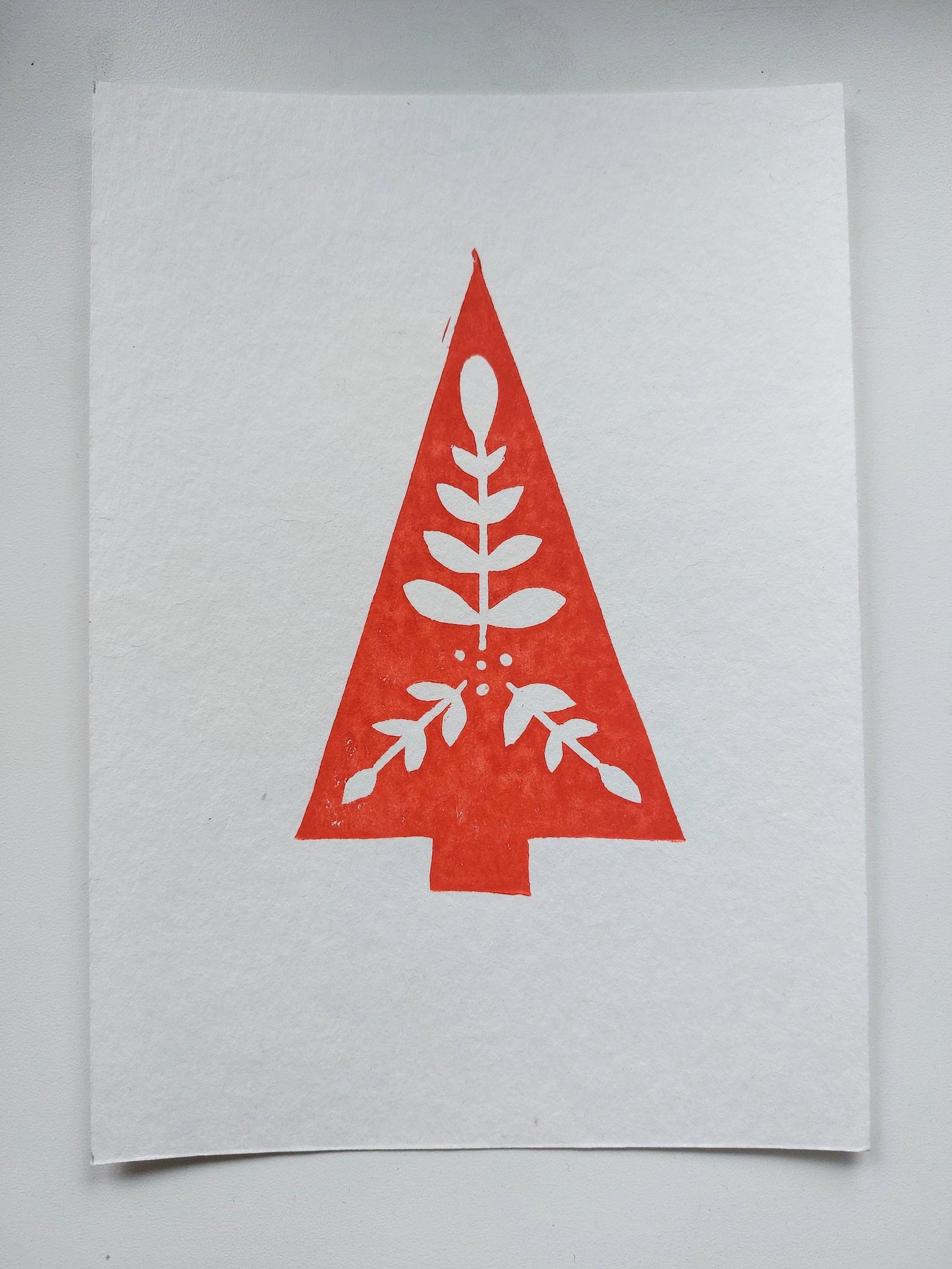 Handmade Linocut Christmas Tree Print: Festive Winter Decor (A5) - Etsy