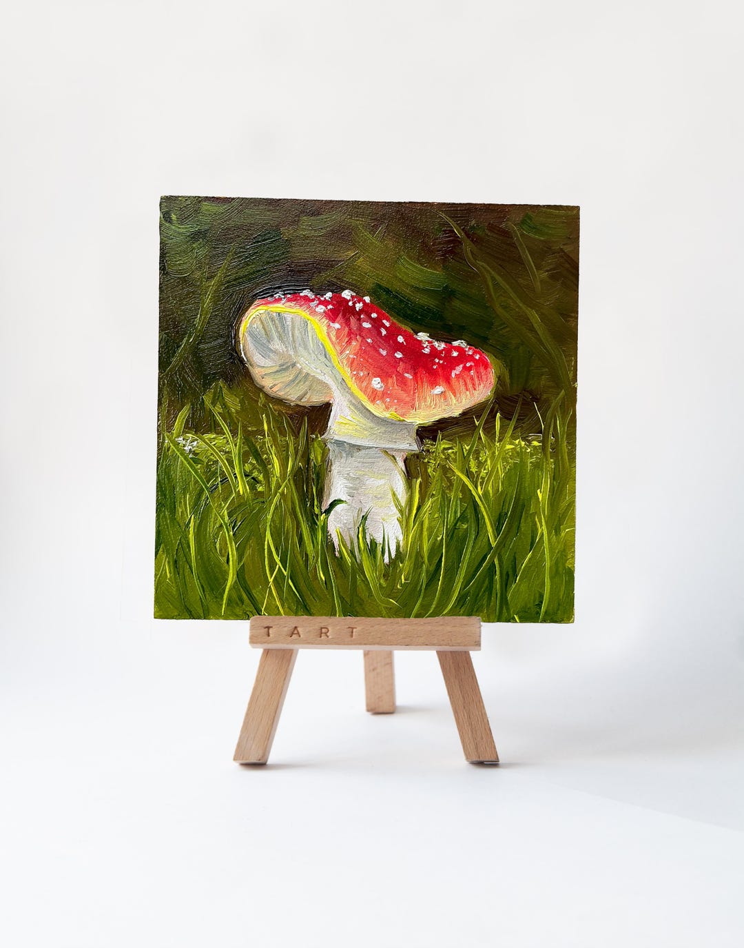 Hand-painted Mushroom Oil Painting on Wood - Rustic Autumn Decor (6x6 ...