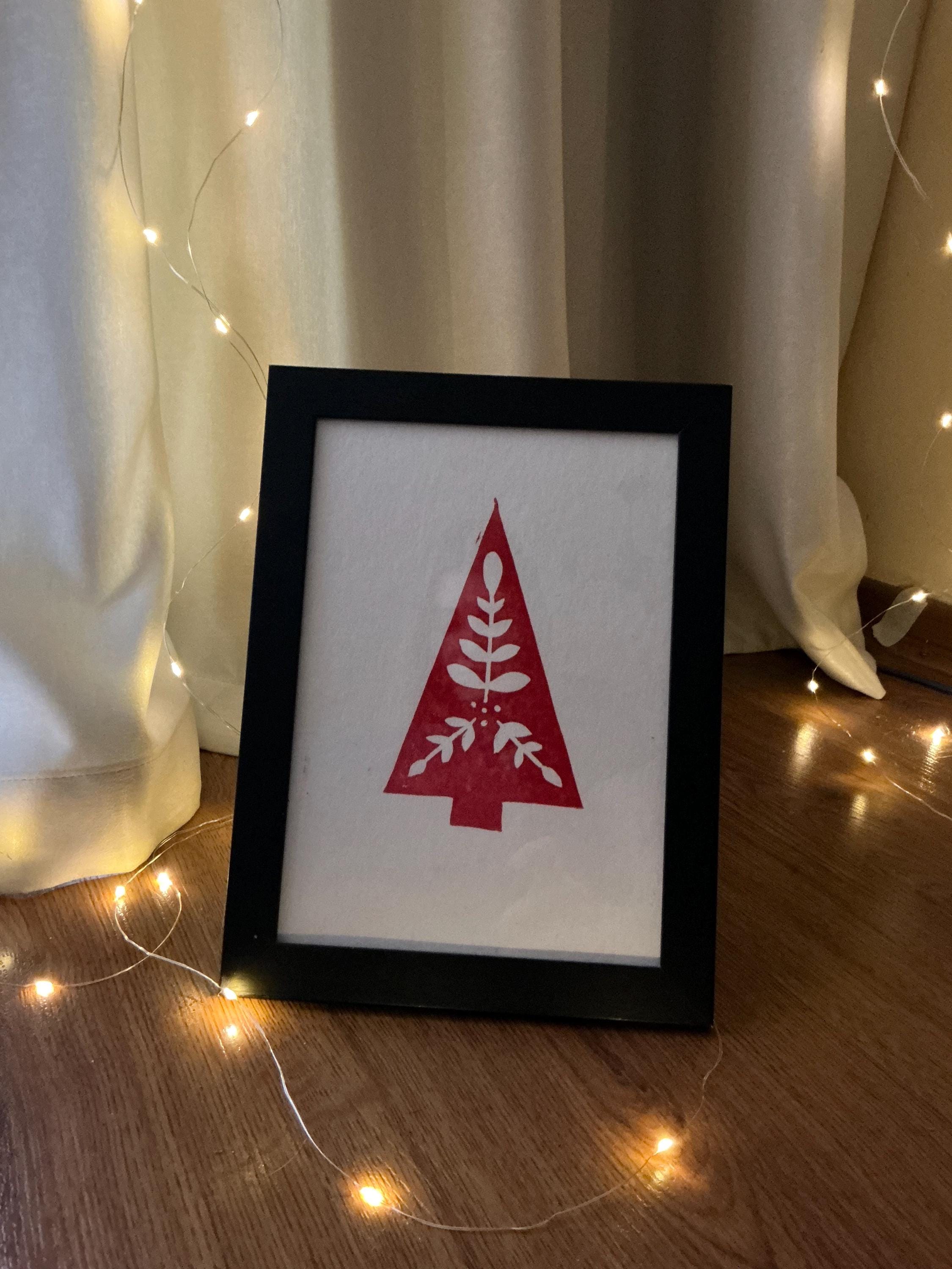 Handmade Linocut Christmas Tree Print: Festive Winter Decor (A5) - Etsy