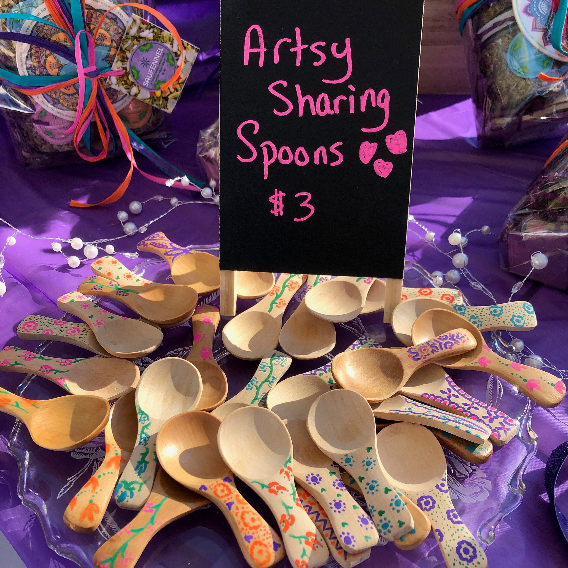 Artsy Sharing Spoons for Sharing Saufennel. Hand Painted Wood Henna ...