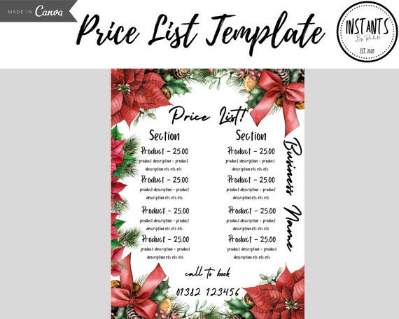 Price List Template Christmas Price List Price List Design | Etsy