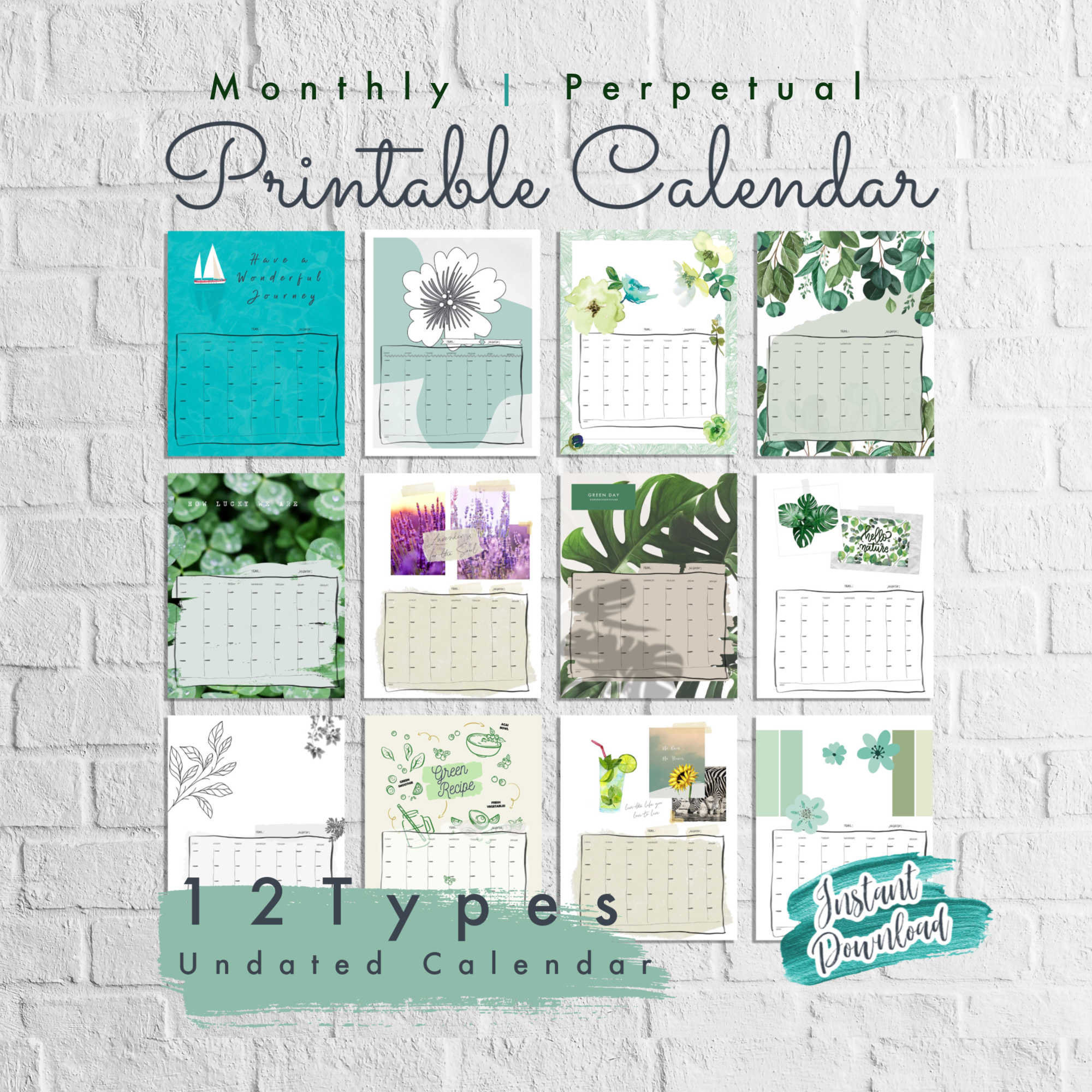 Printable Perpetual Calendar With Floral Design Calendars & Planners ...