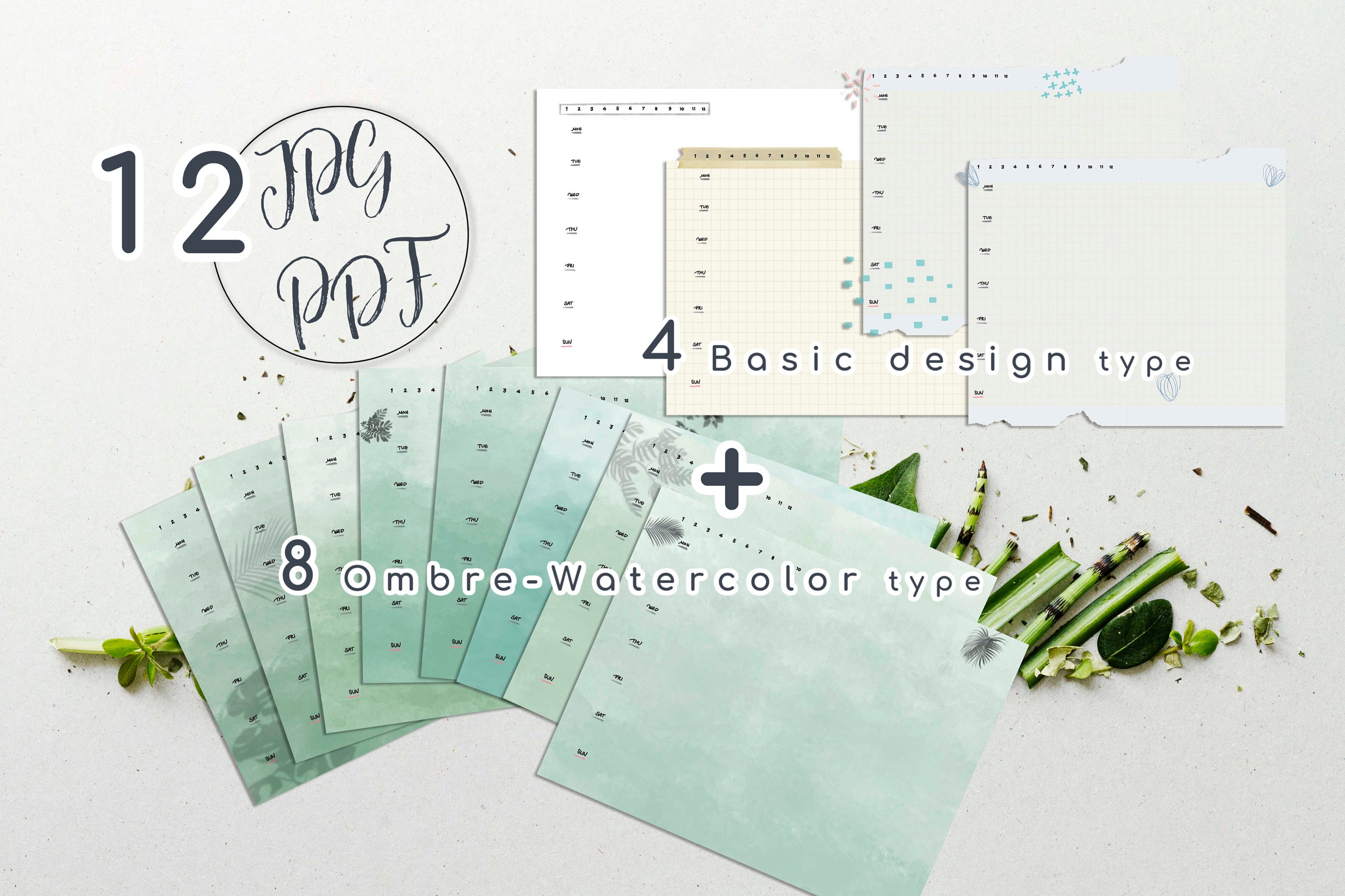 Watercolor Planner, Weekly Planner Set, Green Ombre, Undated Planner ...