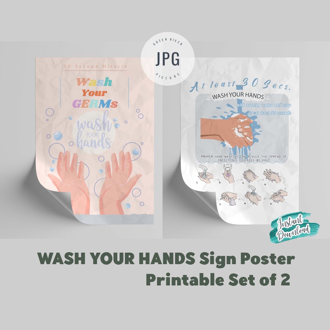 Bathroom Prints Set Wash Your Hands Sign Washing Hands Wash - Etsy