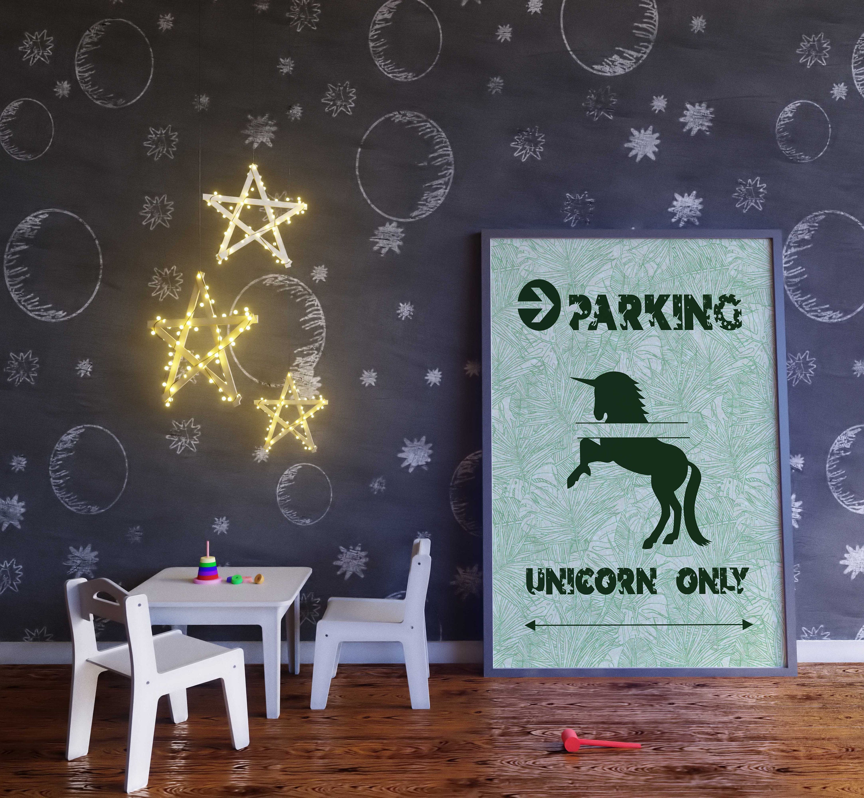 Unicorn Parking Sign Wall Art, Green Unicorn, Unicorn Kids Print ...