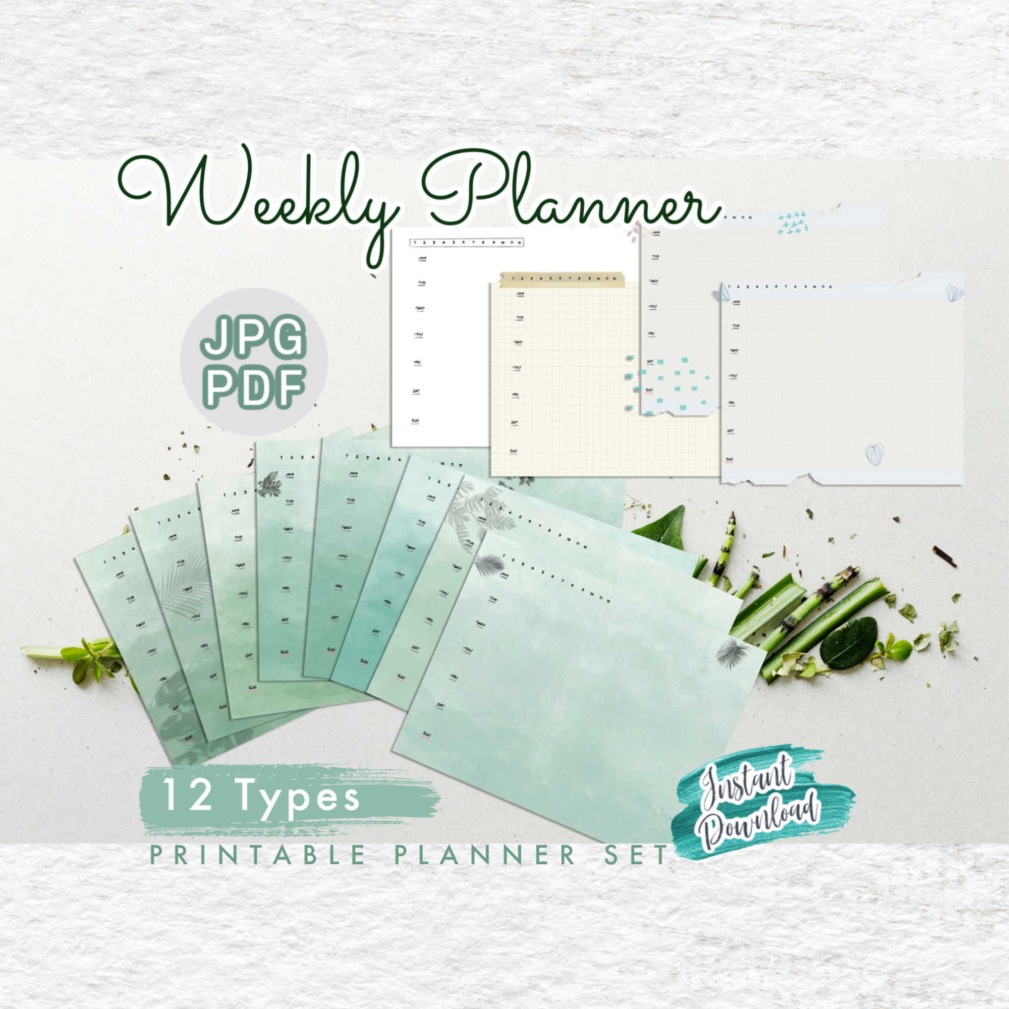 Watercolor Planner, Weekly Planner Set, Green Ombre, Undated Planner ...