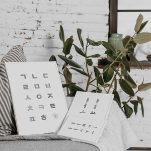 Hangul Poster Set of 2, Korean Wall Art, Korean Vowels, Hangul ...