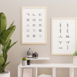 Hangul Poster Set of 2, Korean Wall Art, Korean Vowels, Hangul ...