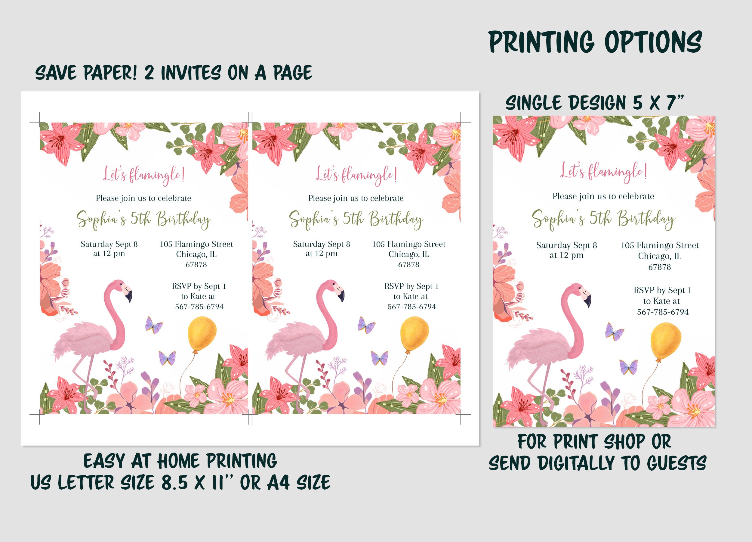 Flamingo Birthday Invitation, Flamingo Invitation, Flamingo Birthday ...