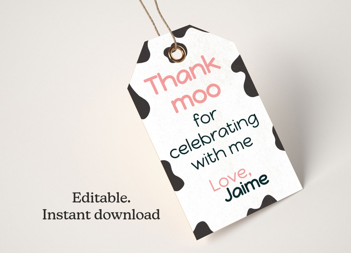 Cow Print Gift Tag Cow Print Favor Tag Cow Thank You Tag - Etsy