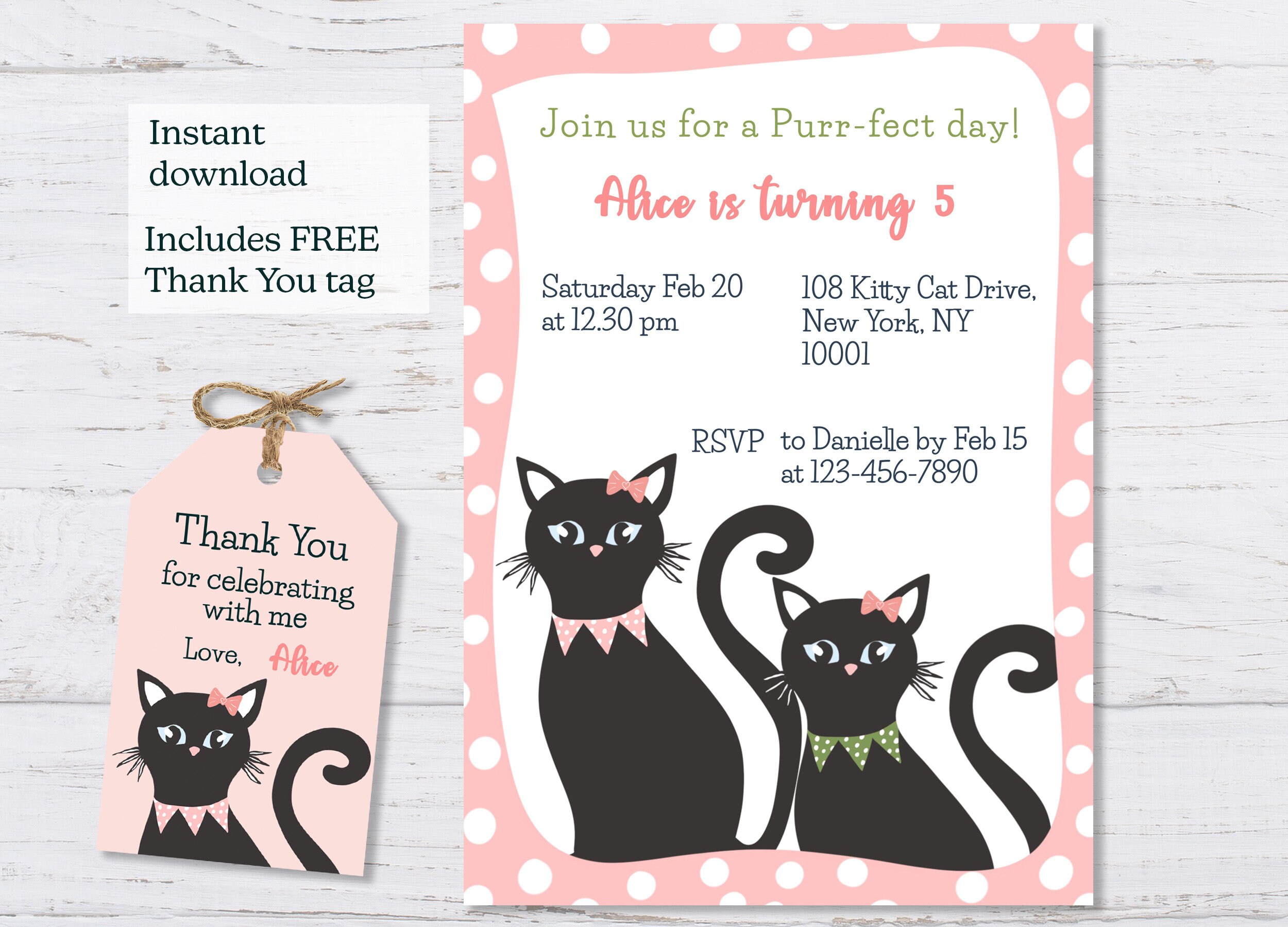 Cat Party Invitation, Cat Birthday Invitation, Cat Birthday Party ...