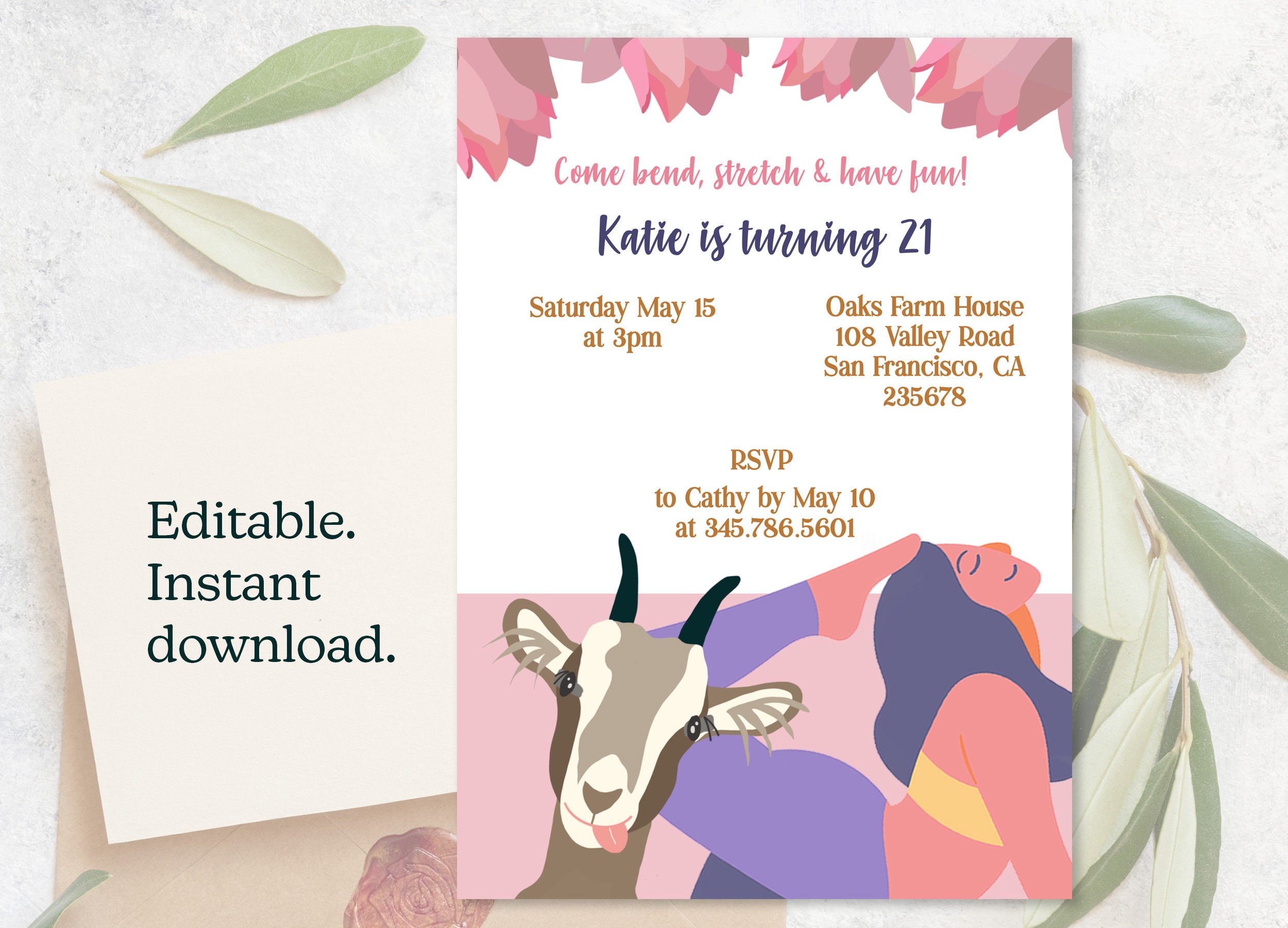 Goat Yoga Invitation, Goat Yoga Birthday Invitation, Yoga Invitation ...