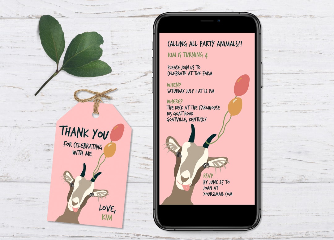 Goat Phone Invitation, Goat Farm Party Phone Birthday Template, Goat ...
