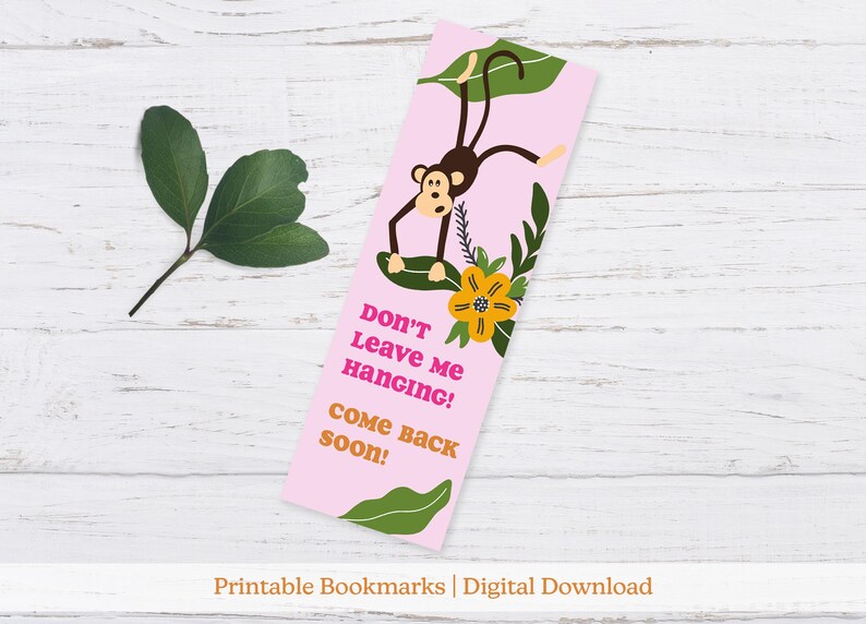 Monkey Bookmarks, Monkey Printable Bookmarks, Digital Bookmark, Jungle ...
