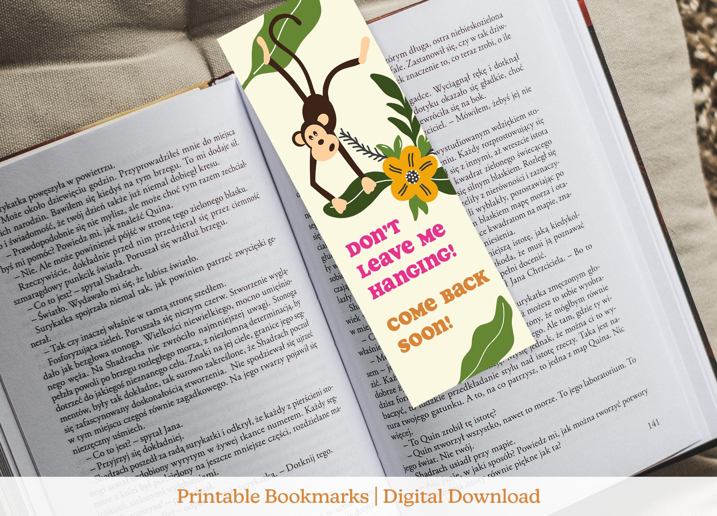 Monkey Bookmarks, Monkey Printable Bookmarks, Digital Bookmark, Jungle ...