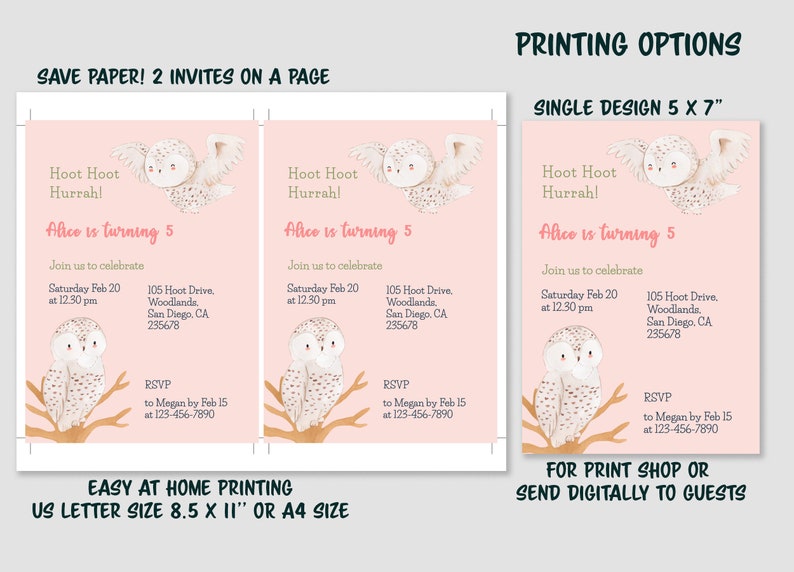 Owl Invitation, Owl Birthday Invitation, Owl Birthday Invitation ...
