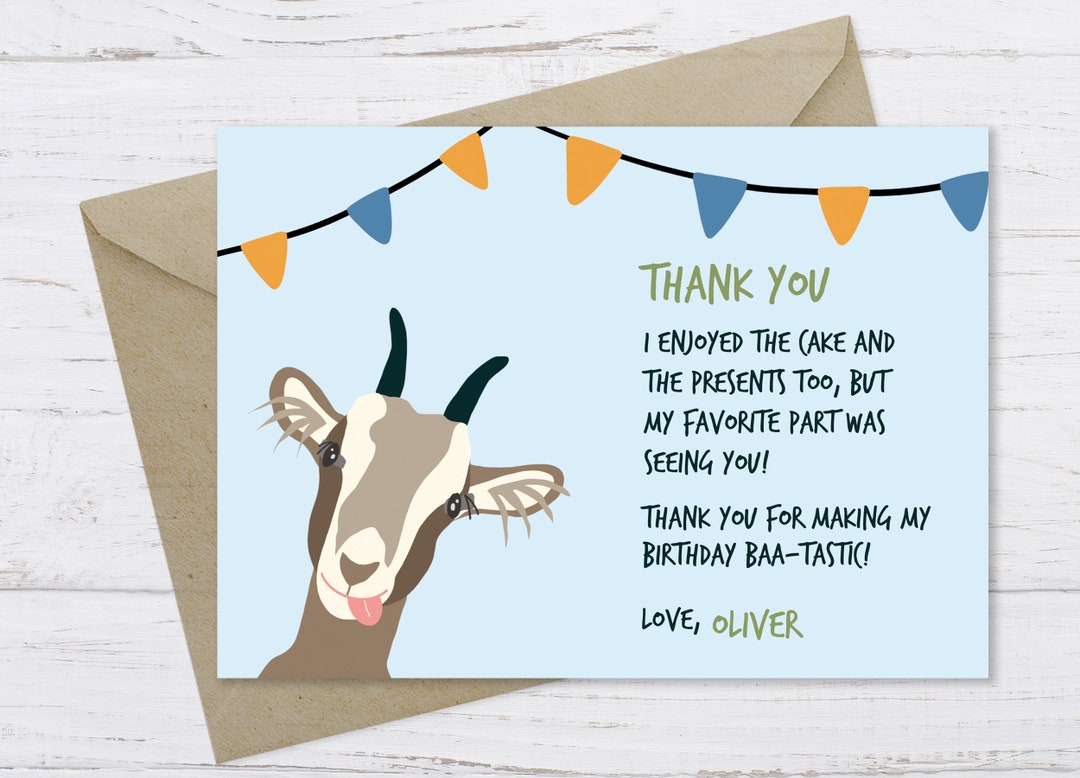 Goat Thank You Card, Farm Thank You Card, Farm Animal Thank You Card ...