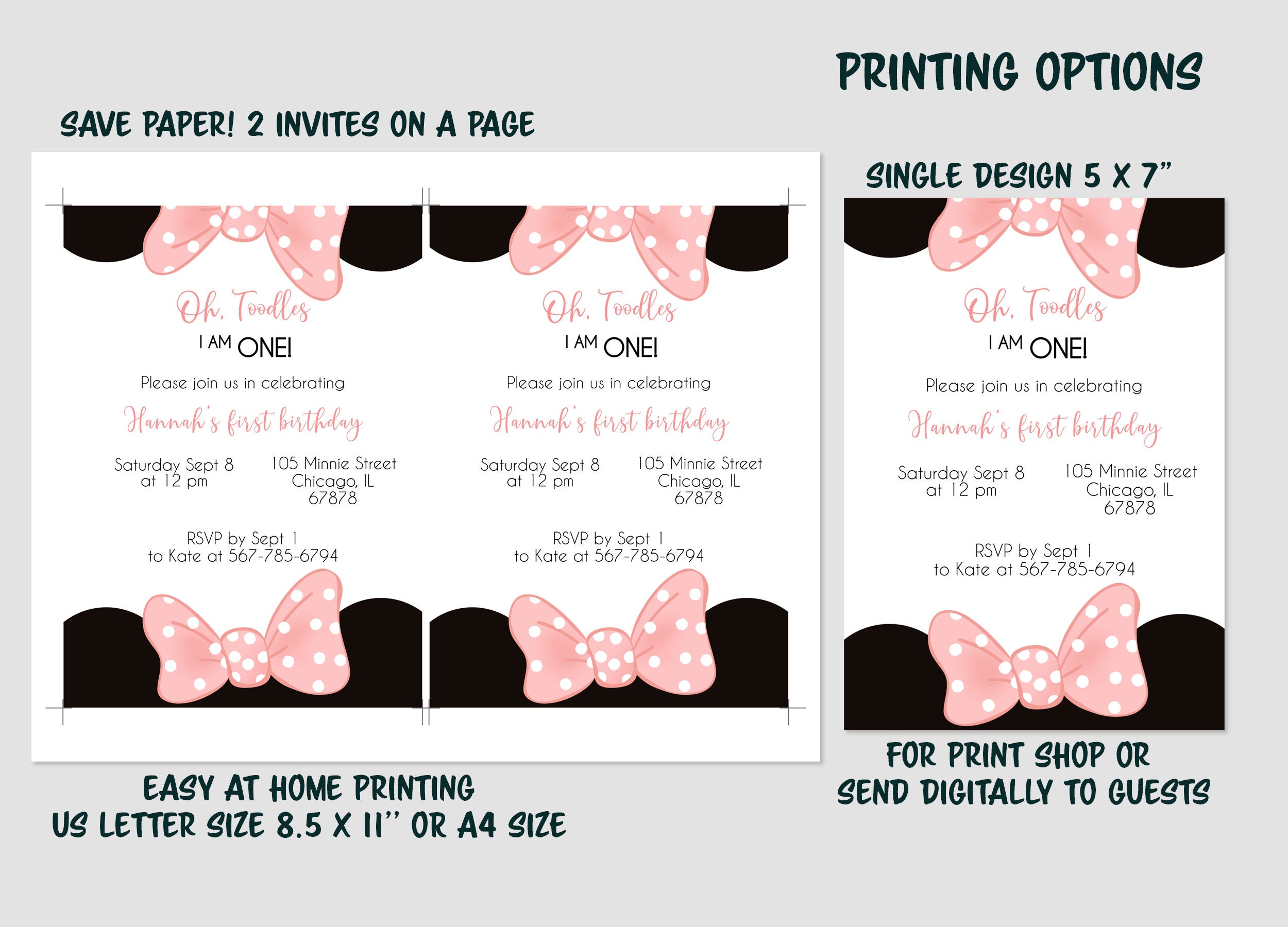 Minnie Mouse First Birthday Invitation, Minnie Mouse 1st Birthday ...