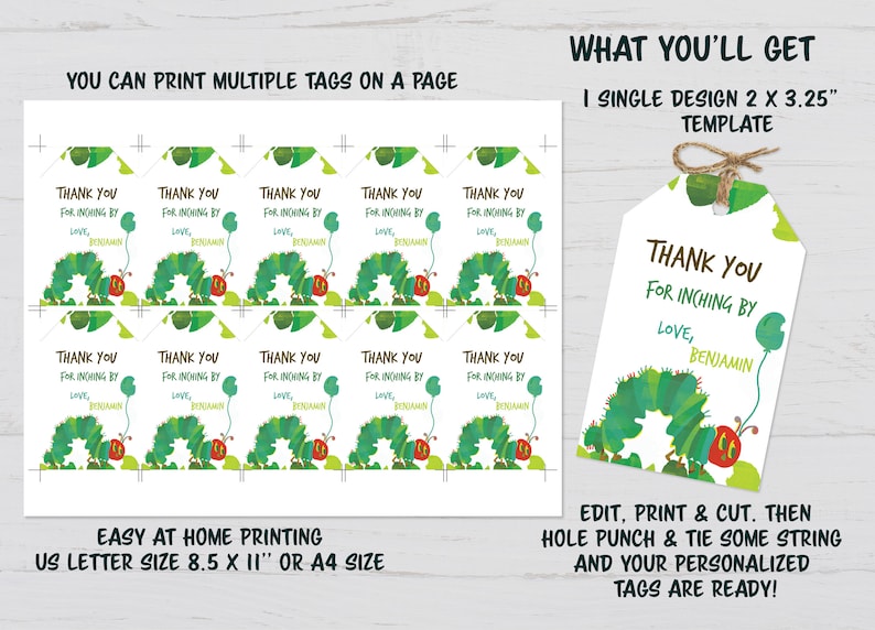 Hungry Caterpillar Thank You Tag, Hungry Caterpillar Favor Tags, Very ...