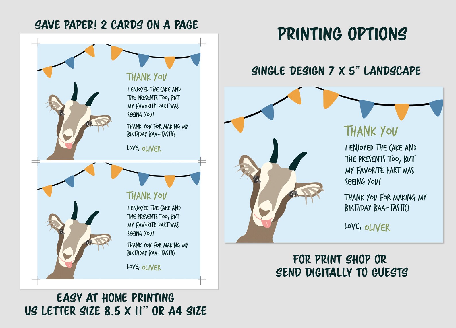 Goat Thank You Card, Farm Thank You Card, Farm Animal Thank You Card ...