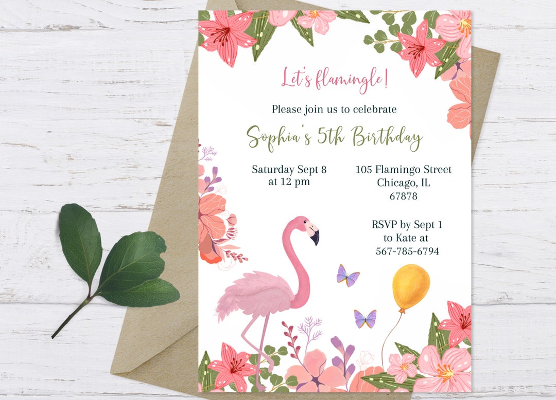 Flamingo Birthday Invitation, Flamingo Invitation, Flamingo Birthday ...